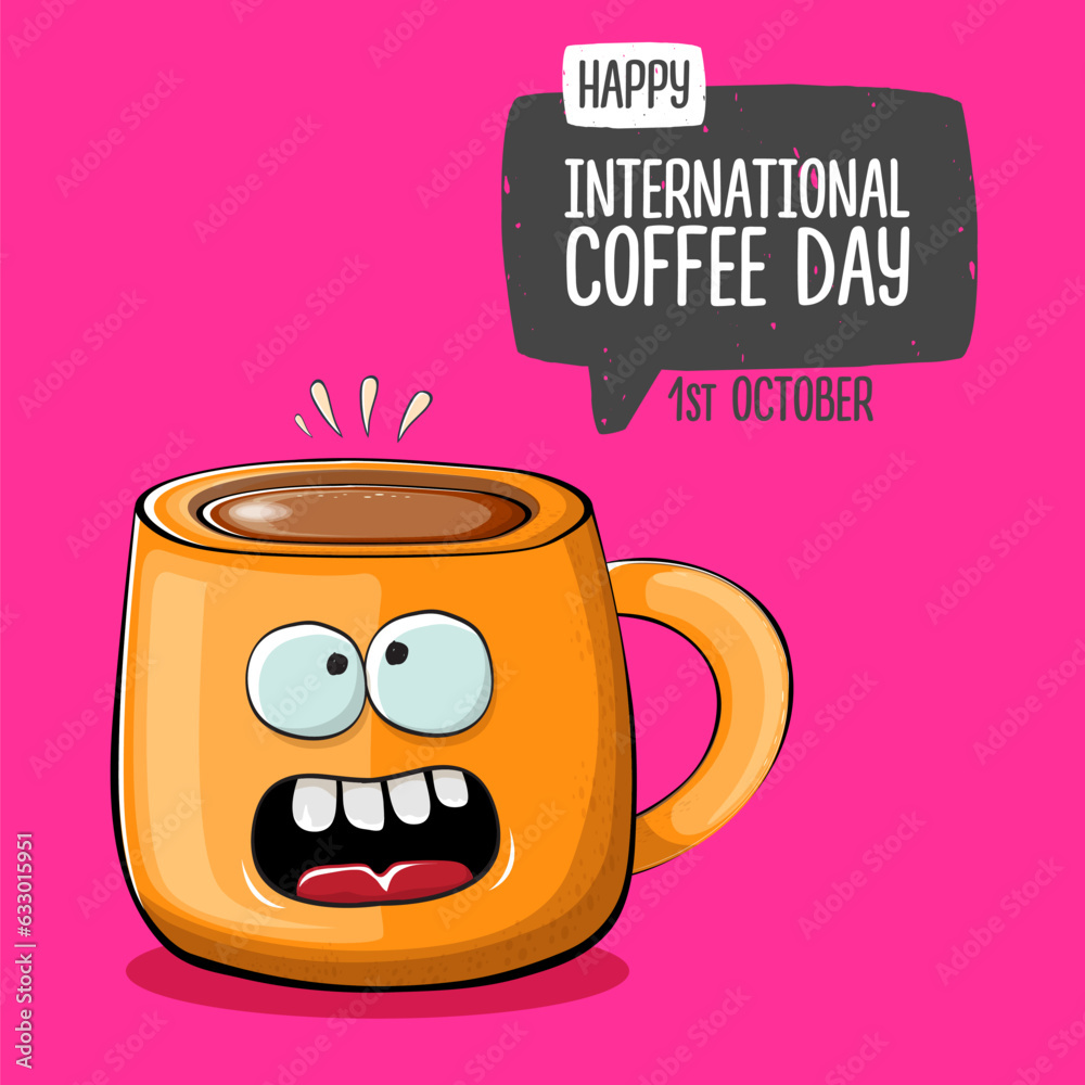 International coffee day graphic illustration with cute orange coffee ...