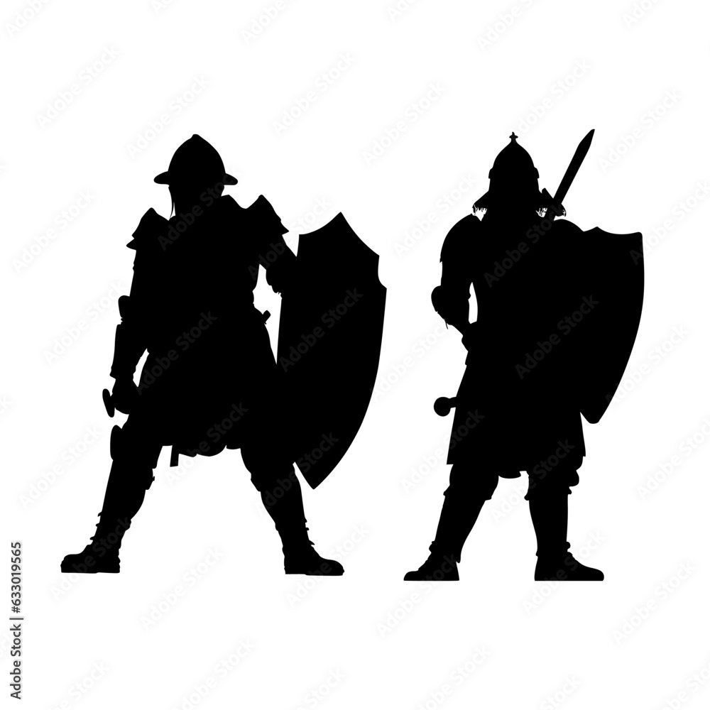 silhouette of a knight isolated on white background. Black illustration ...