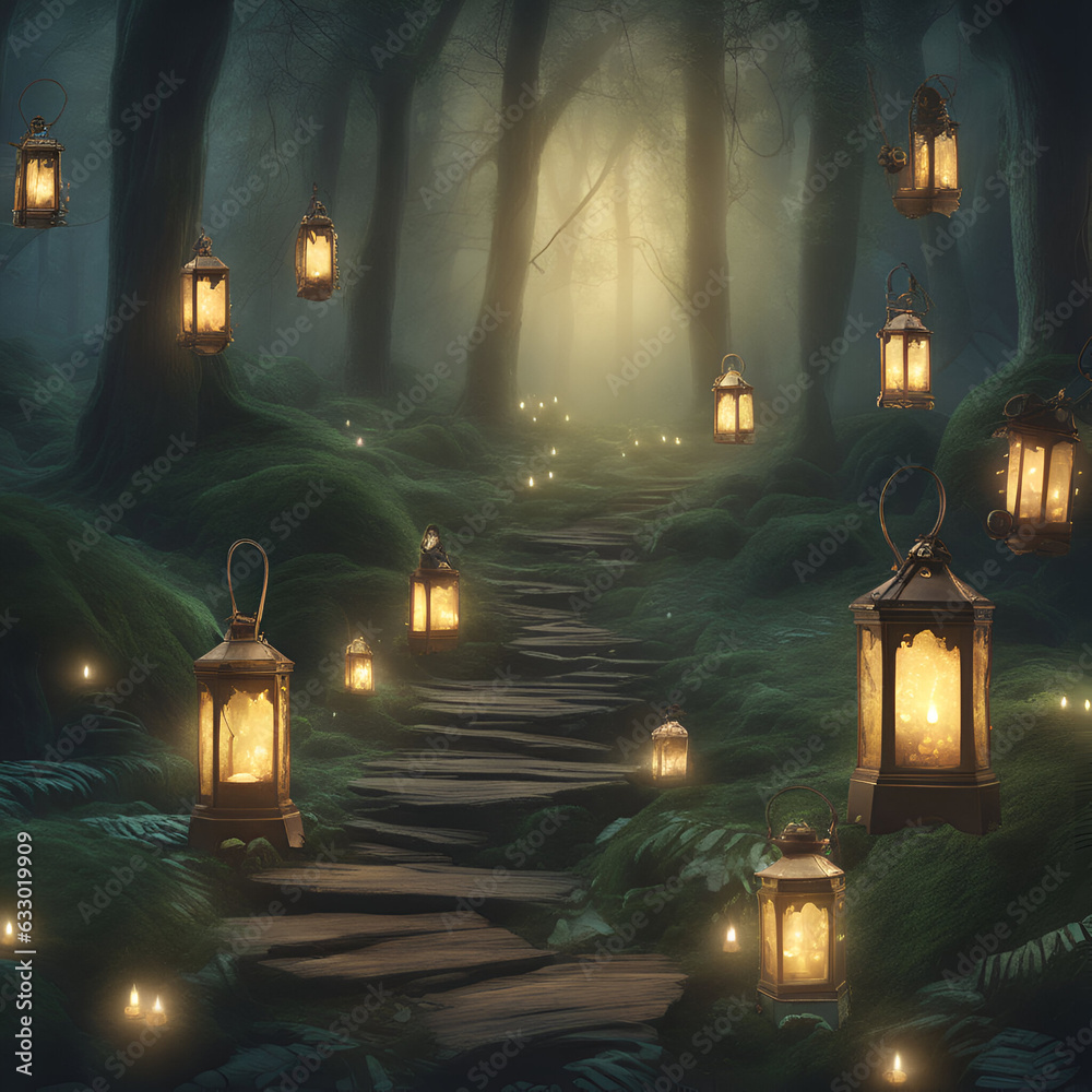 Enchanted lanterns illuminate mystical forest, revealing forgotten ...