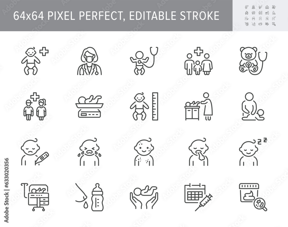 Pediatrics line icons. Vector illustration include icon - incubator ...