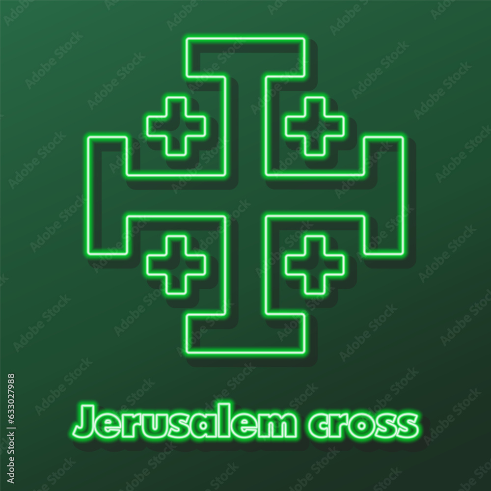 Jerusalem cross neon sign, modern glowing banner design, colorful ...