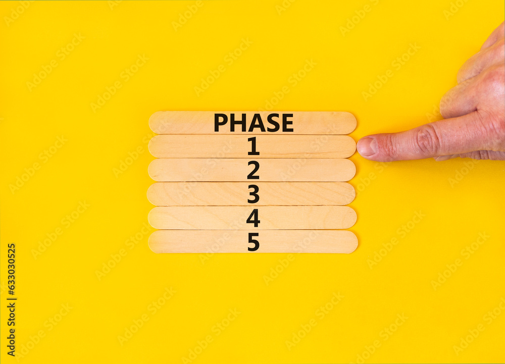 Time to phase 1 symbol. Concept word Phase 1 2 3 4 5 on wooden sticks ...