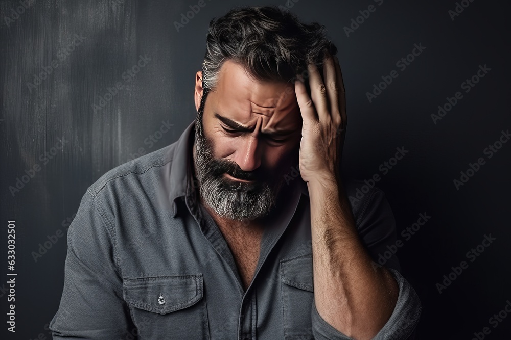 Portrait of annoyed, tired bearded Caucasian man, facepalm, feel ...