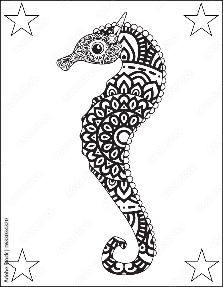 Ocean Animals Mandala Coloring Pages. Adult antistress coloring page ...