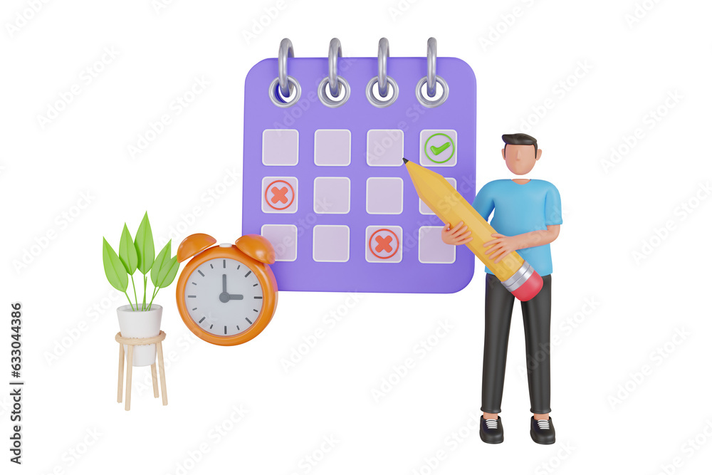 planning day scheduling appointment in calendar 3d illustration. Scene ...
