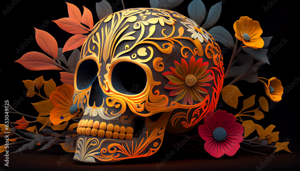 Hispanic heritage sugar skull marigold Festive dia de los muertos ...