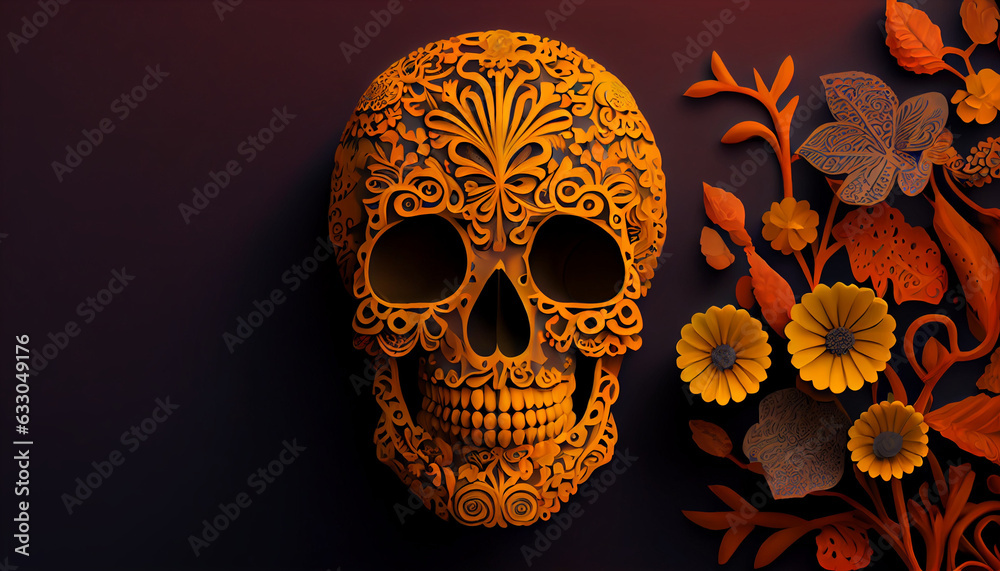 Hispanic heritage sugar skull marigold Festive dia de los muertos ...