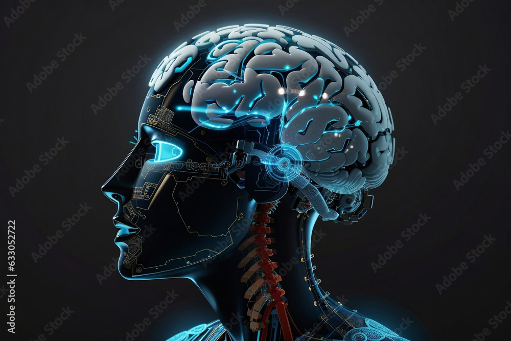 3d rendered anatomy illustration of a human body shape with brain ...