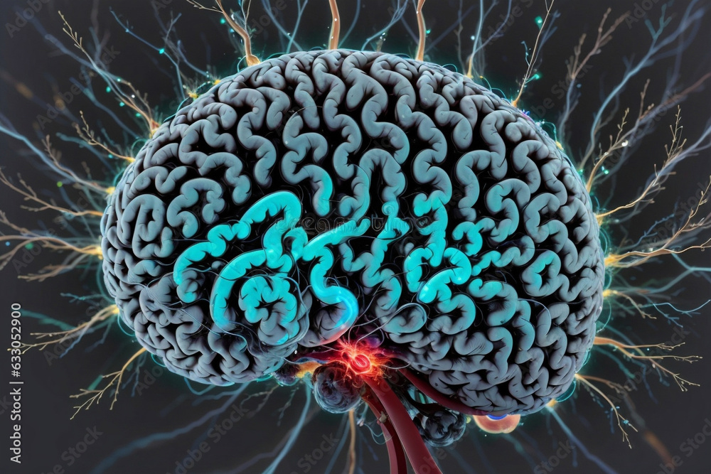 3d rendered anatomy illustration of a human body shape with brain ...