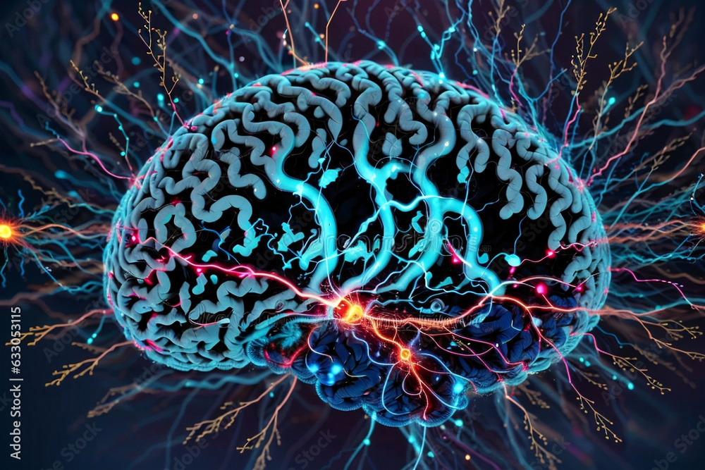 3d rendered anatomy illustration of a human body shape with brain, technology concept vector ...