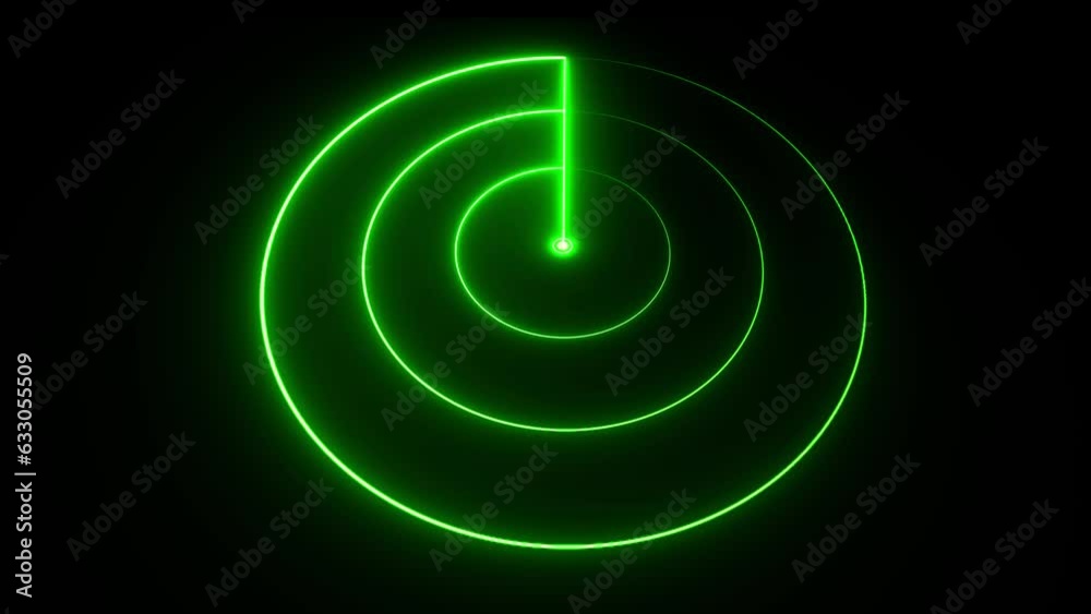 Neon glow green radar screen animation on black background. motion ...
