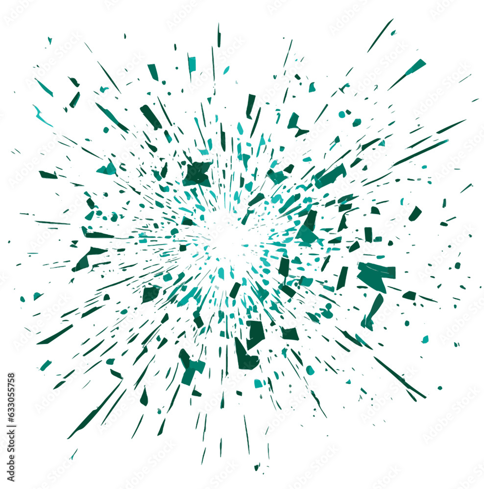 Poster Broken glass vector shatter explosion fragments on white ...