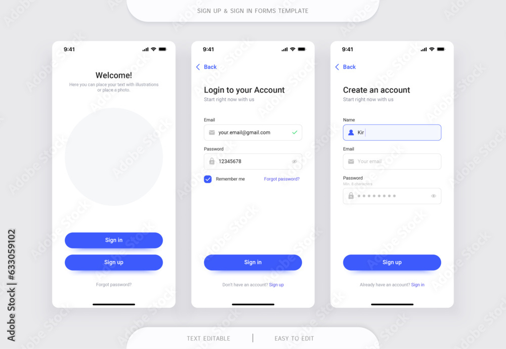 Sign Up and Sign In forms. Registration and login and password forms ...