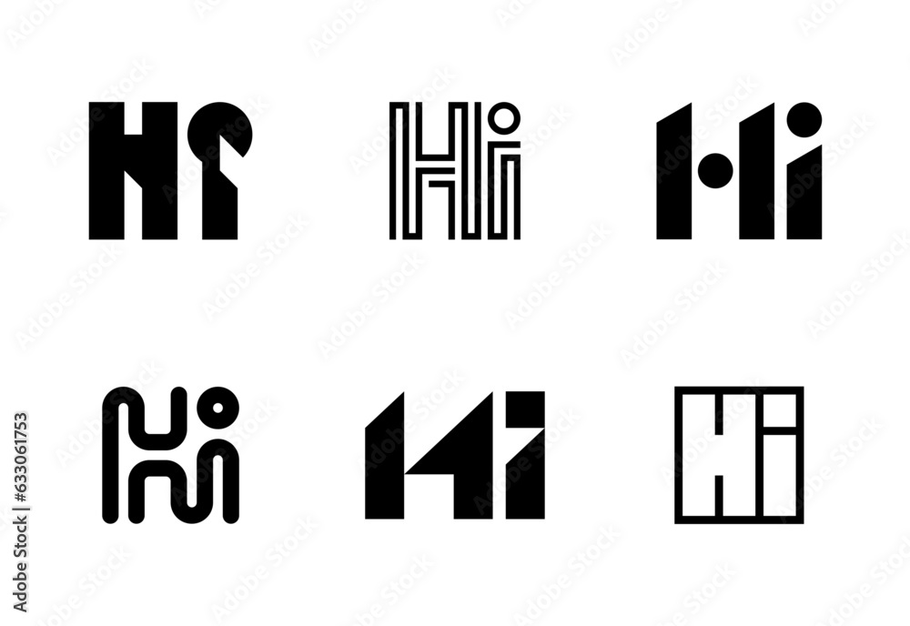 Set of letter HI logos. Abstract logos collection with letters ...