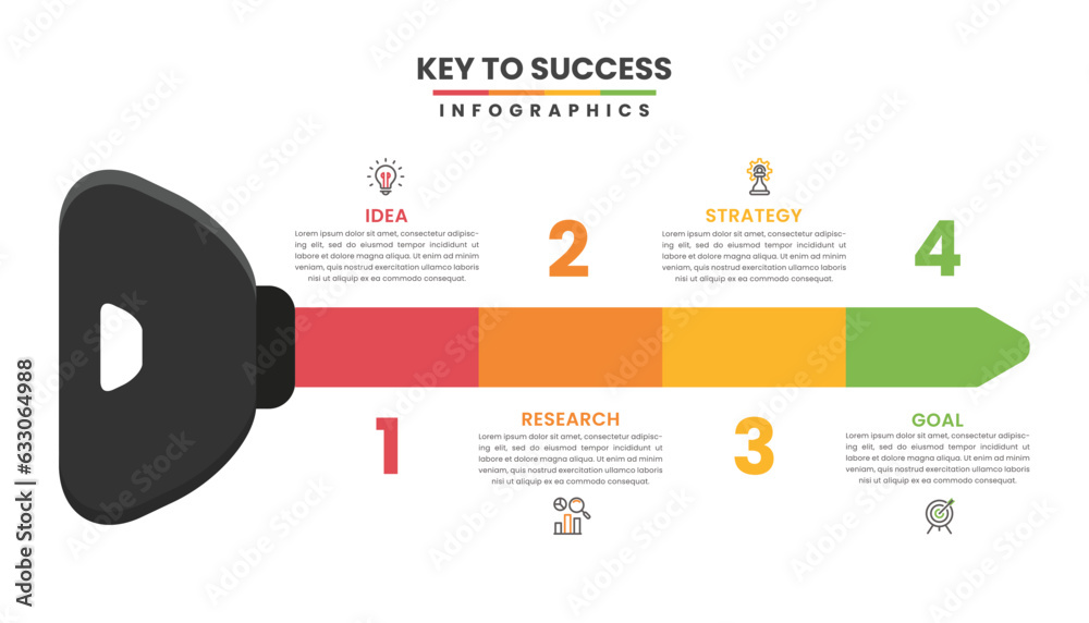 Key To Success infographic. Diagram chart with 4 steps or options ...