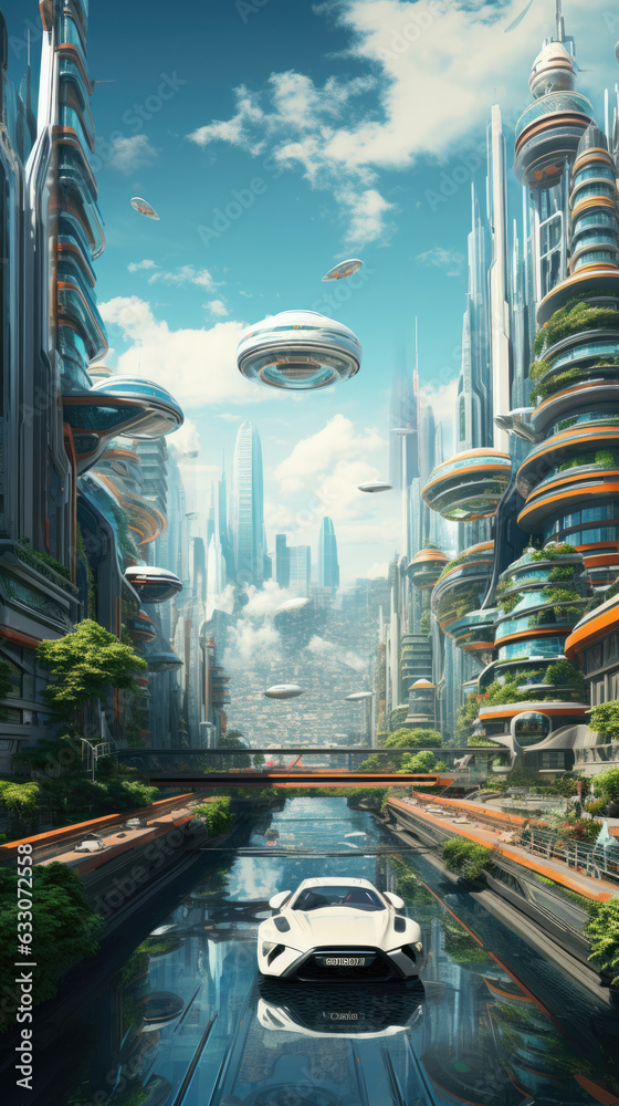 Future City, futuristic city with skyscrapers and high-rise buildings ...