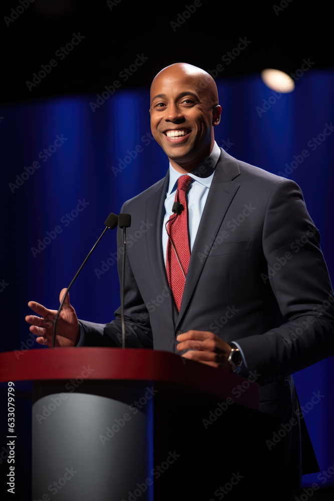 Photography of a pleased, man in his 40s that is wearing a debate team ...