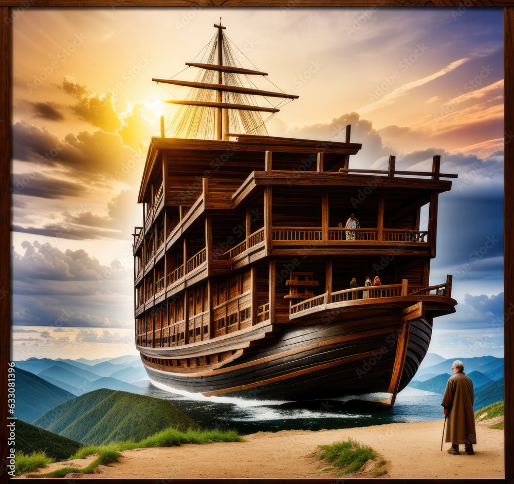 bible story of noah's ark sailing on the great flood - Generative AI ...