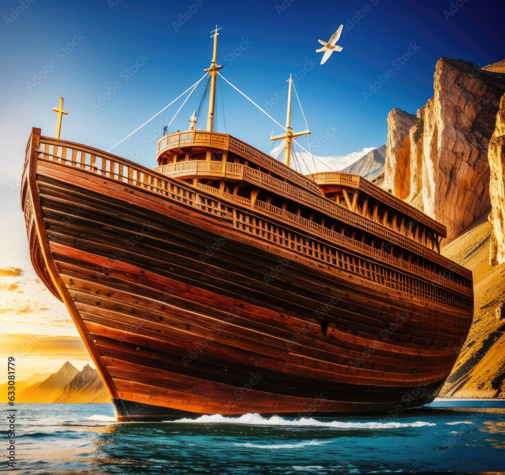 bible story of noah's ark sailing on the great flood - Generative AI ...