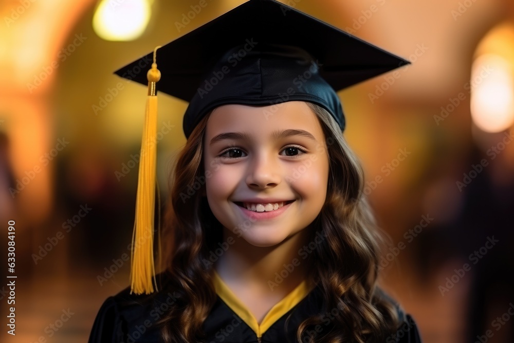 Photography of a pleased, child girl that is wearing a graduation gown ...