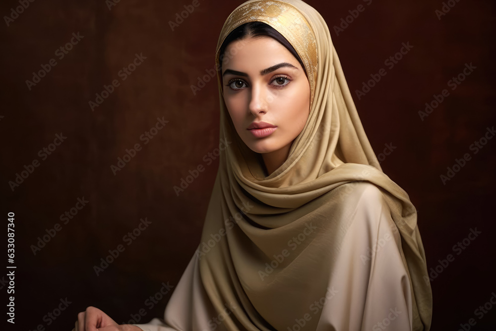 Radiating beauty and grace, a lovely Arab woman elegantly dons a ...
