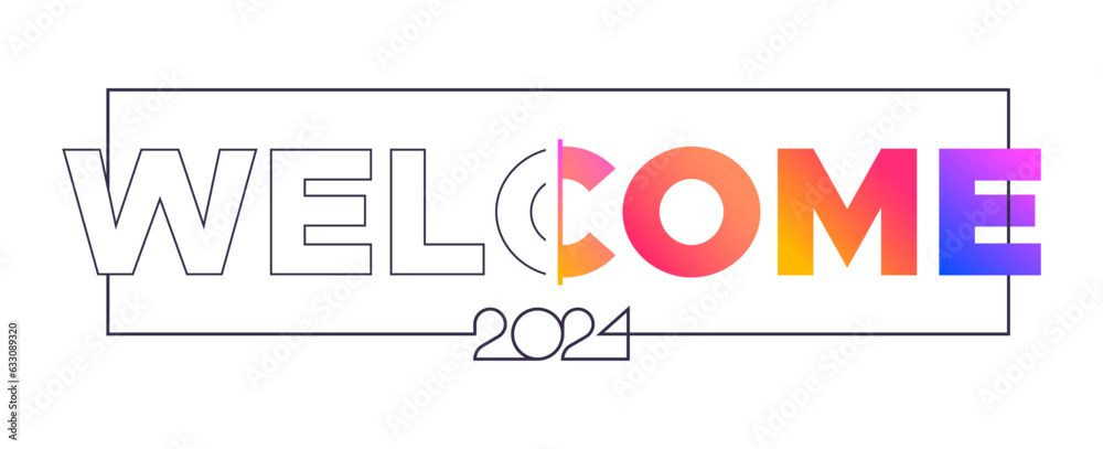 welcome 2024 greeting design template. outline style transition to text ...