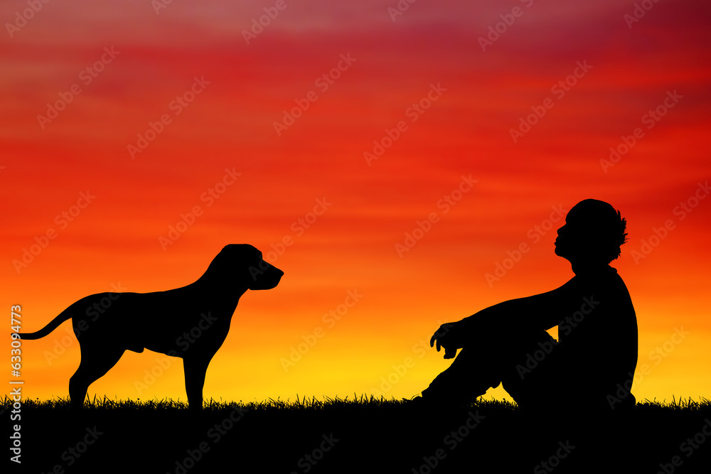 Dog is man's best friend concept, image of desperate man with dog by ...