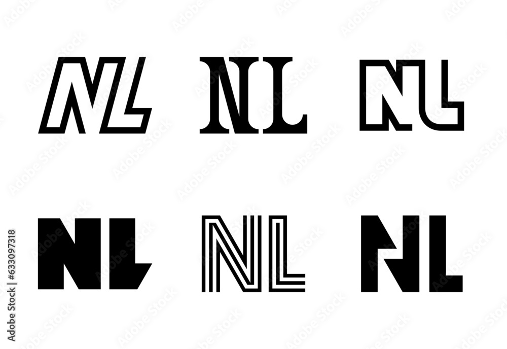 Set of letter NL logos. Abstract logos collection with letters ...