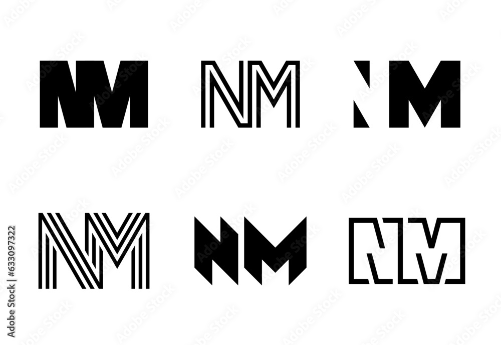 Set of letter NM logos. Abstract logos collection with letters ...