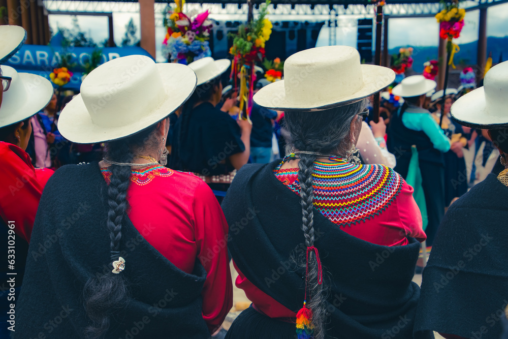 Older indigenous women of the Saraguro culture present at the festival ...
