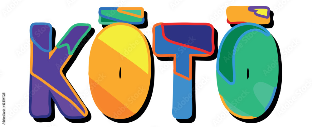 KOTO. Bright cartoon color doodle isolated typographic inscription ...