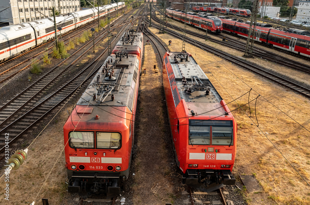 Two electric locomotives. Frankfurt Germany - July 19, 2023: Train ...