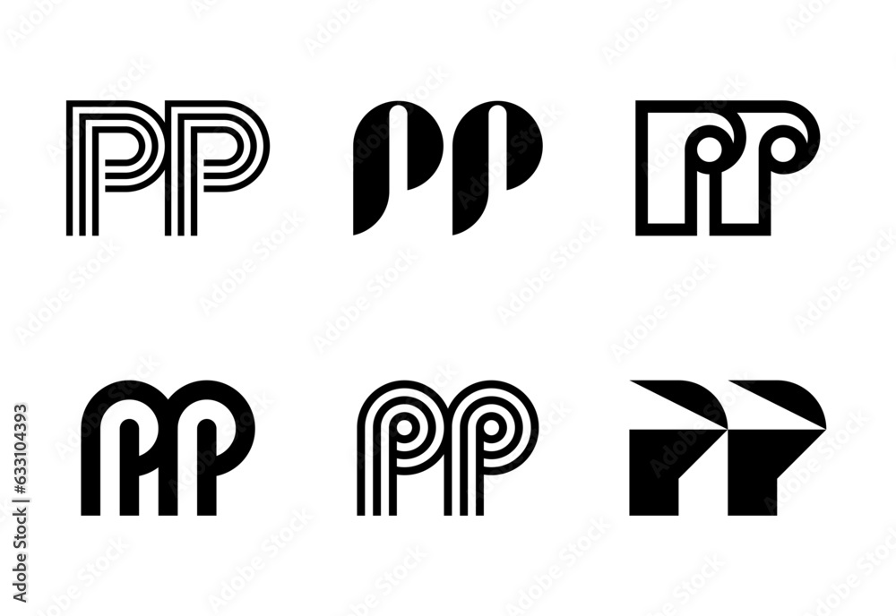 Set of letter PP logos. Abstract logos collection with letters ...