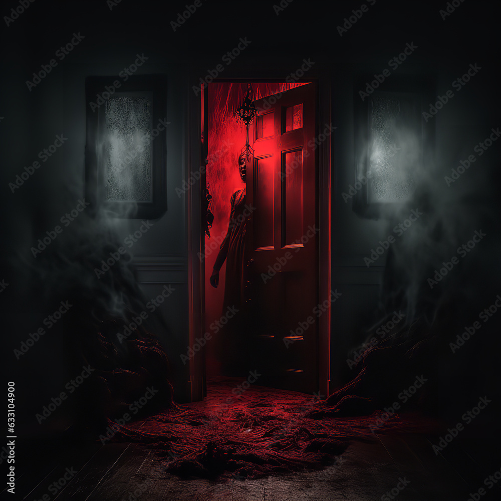 scary horror red door dystopian universe shadow silhouette ai art ...