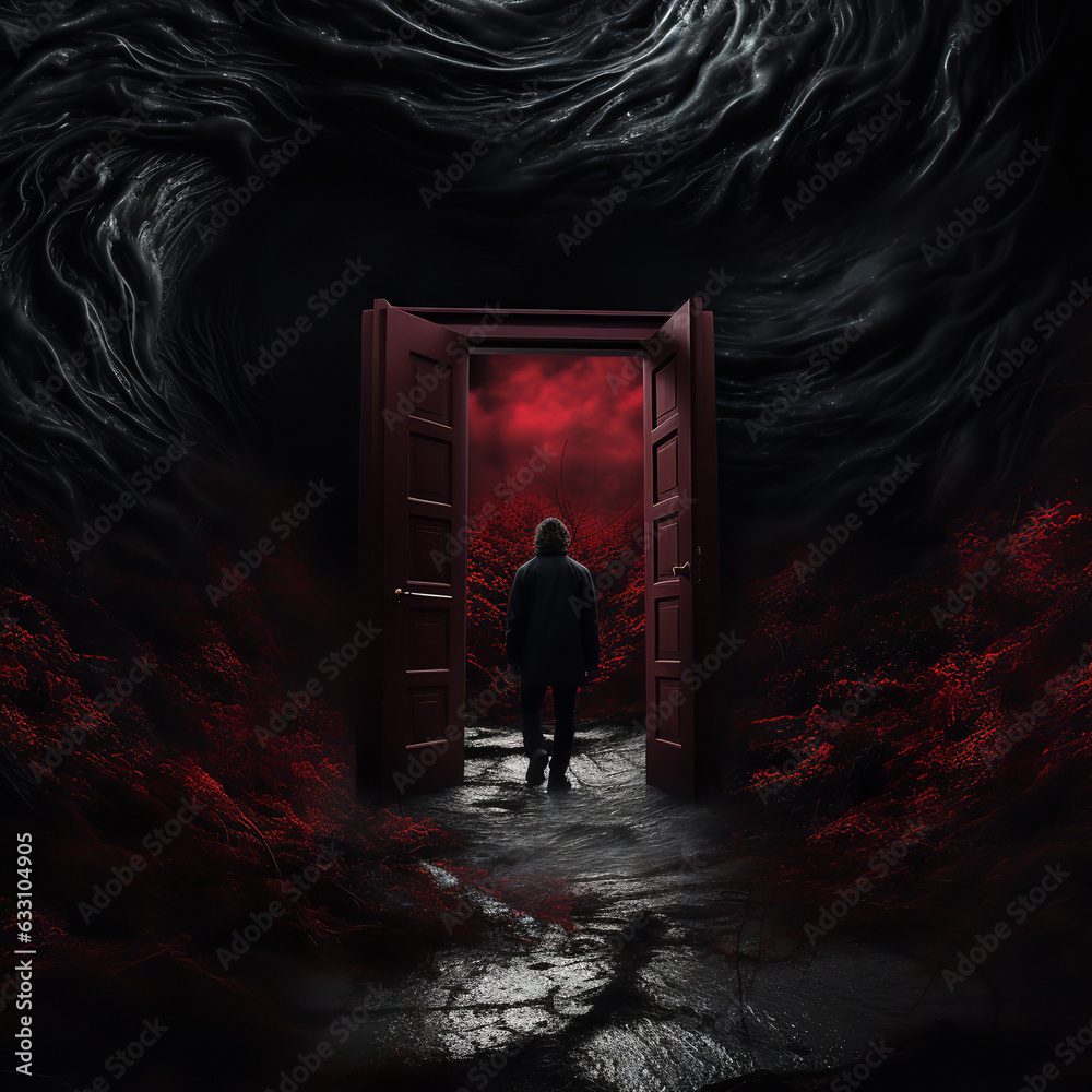 scary horror red door dystopian universe shadow silhouette ai art ...