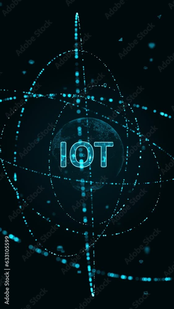 Motion graphic of Blue digital IOT logo with particle ring circle ...