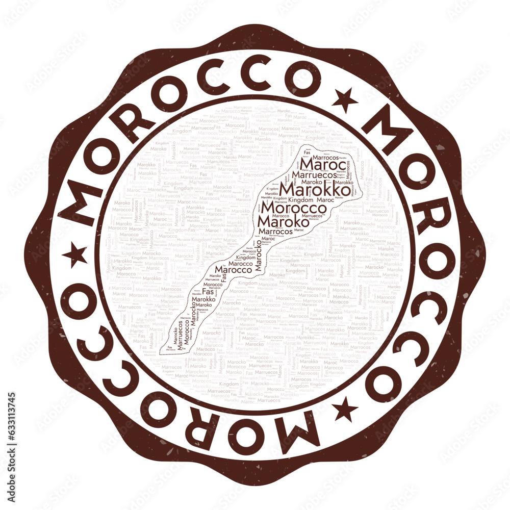 Morocco logo. Astonishing country badge with word cloud in shape of ...