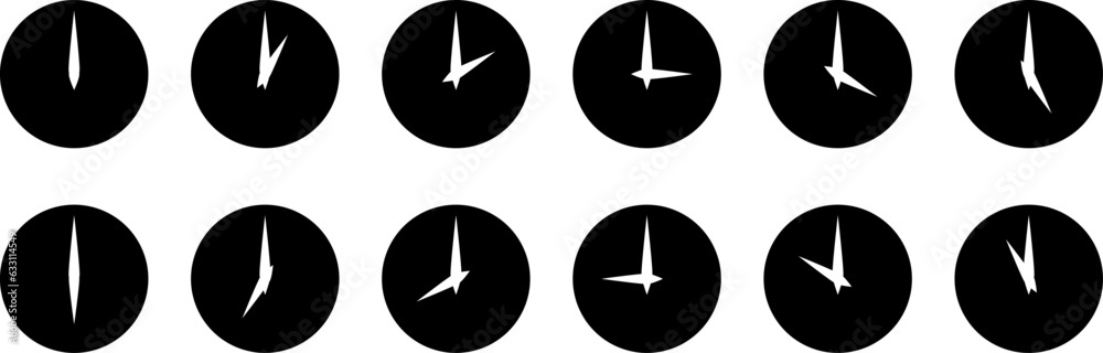 Simple Minimalist Analog Clock Symbol Icon Set Showing Every Hour ...