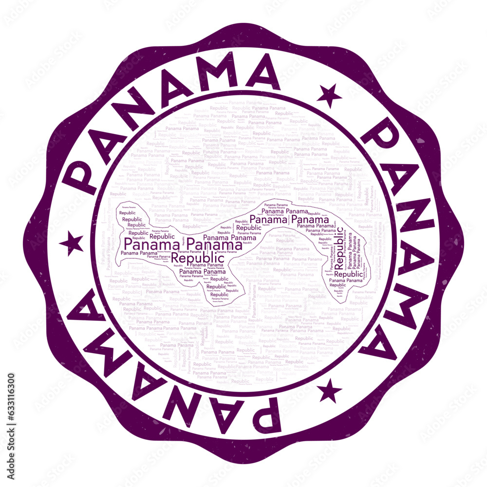 Panama logo. Artistic country badge with word cloud in shape of Panama ...