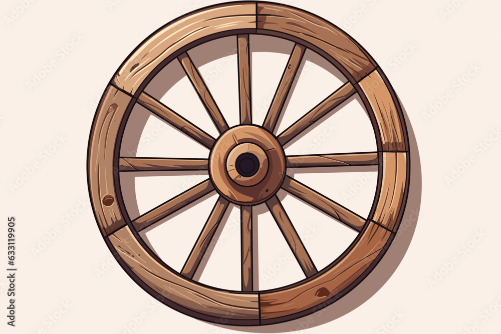 Hand-drawn cartoon Wooden wagon wheel flat art Illustrations in ...
