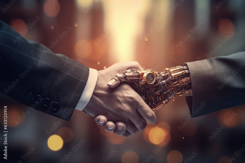 Ai and human hand shake. Generate Ai Stock Photo | Adobe Stock