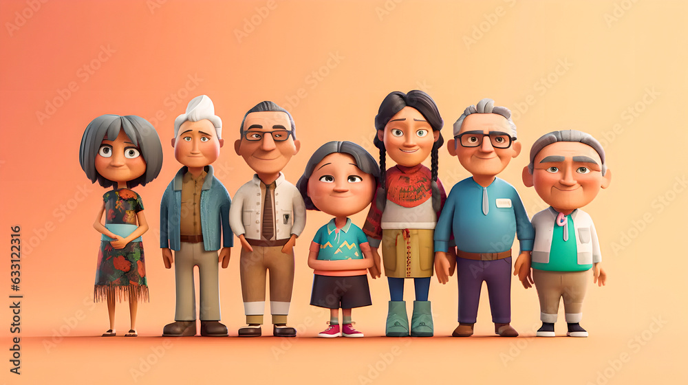 Cartoon group of virtual avatars of people of different generations ...