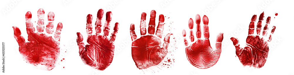 Hands in the red blood. Bloody handprints isolated on transparent ...