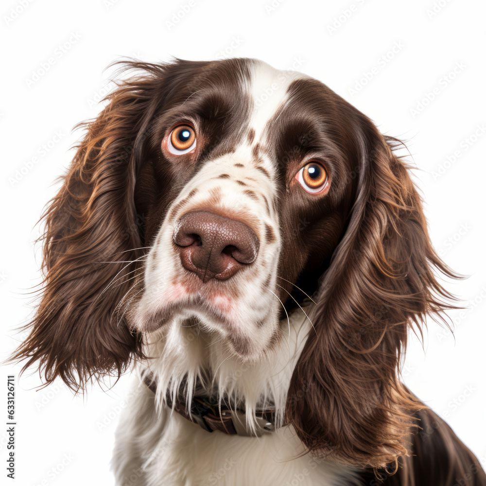 Isolated White Background Image of Confused English Springer Spaniel ...