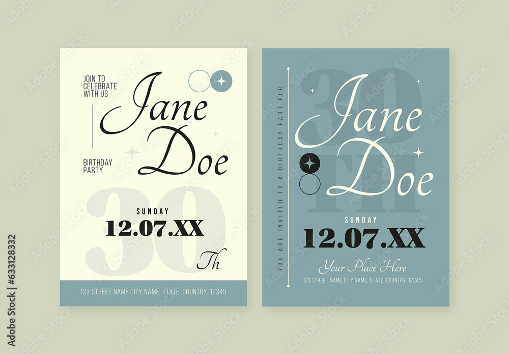 Blue Minimal Birthday Invitation Layout Stock Template | Adobe Stock