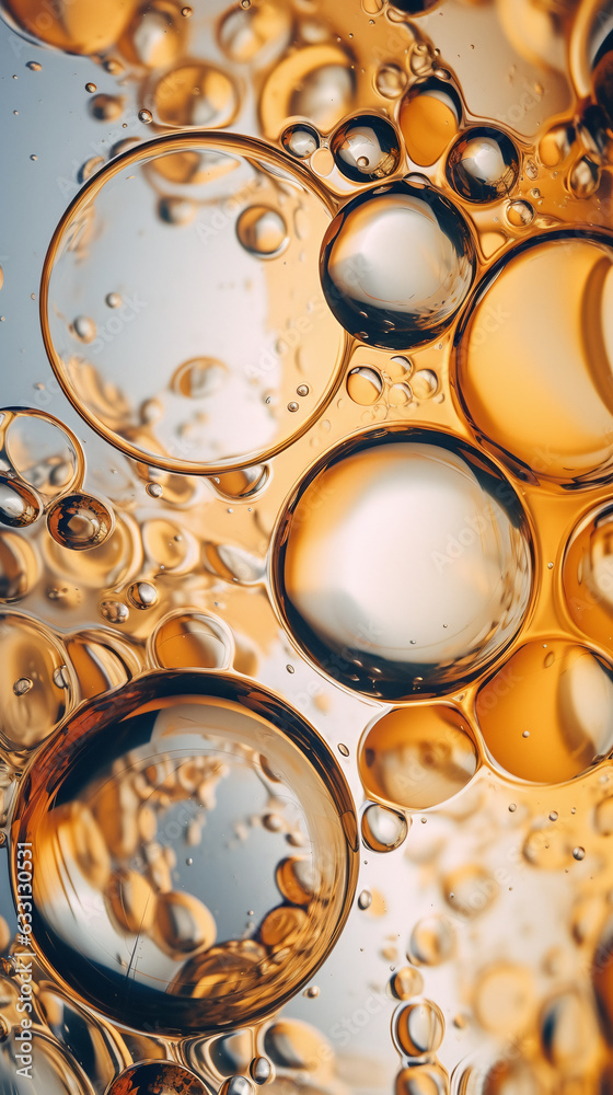 Oil bubbles background, AI generative gold liquid with golden drops. AI ...