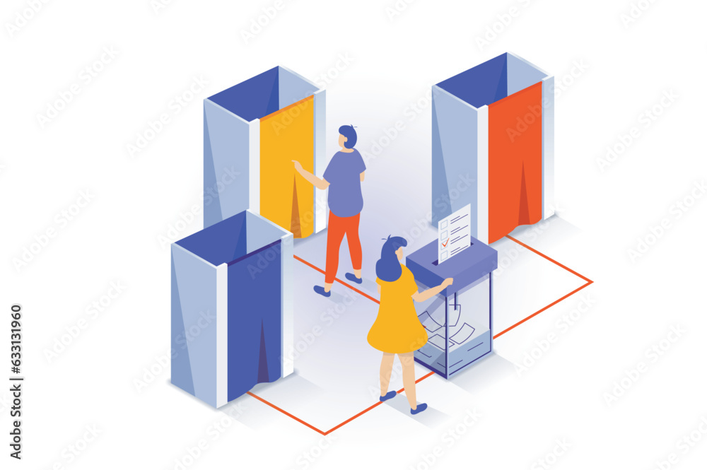Election and voting concept in 3d isometric design. People go at ...