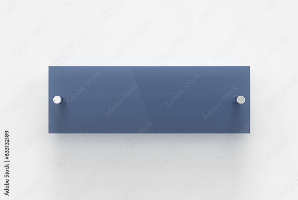 Blank blue transparent glass interior corporate signage plate Mock up ...