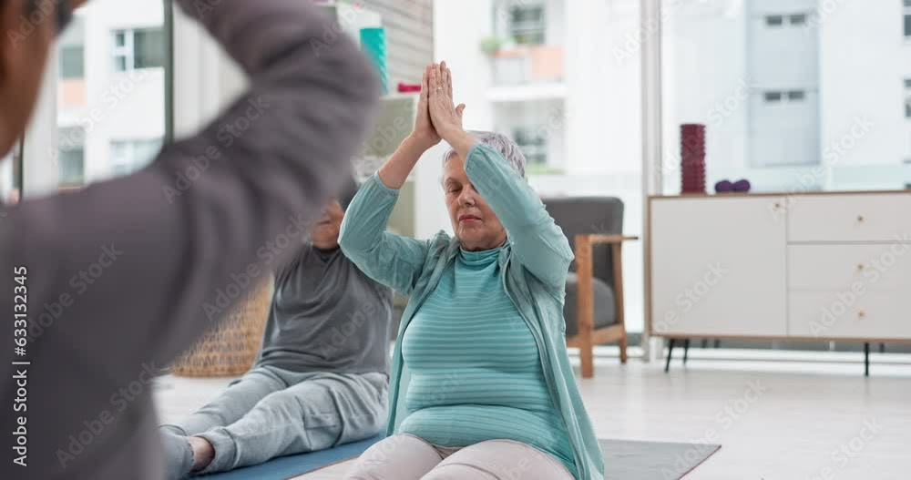 Vidéo Stock Old people in yoga class, fitness and meditation with ...