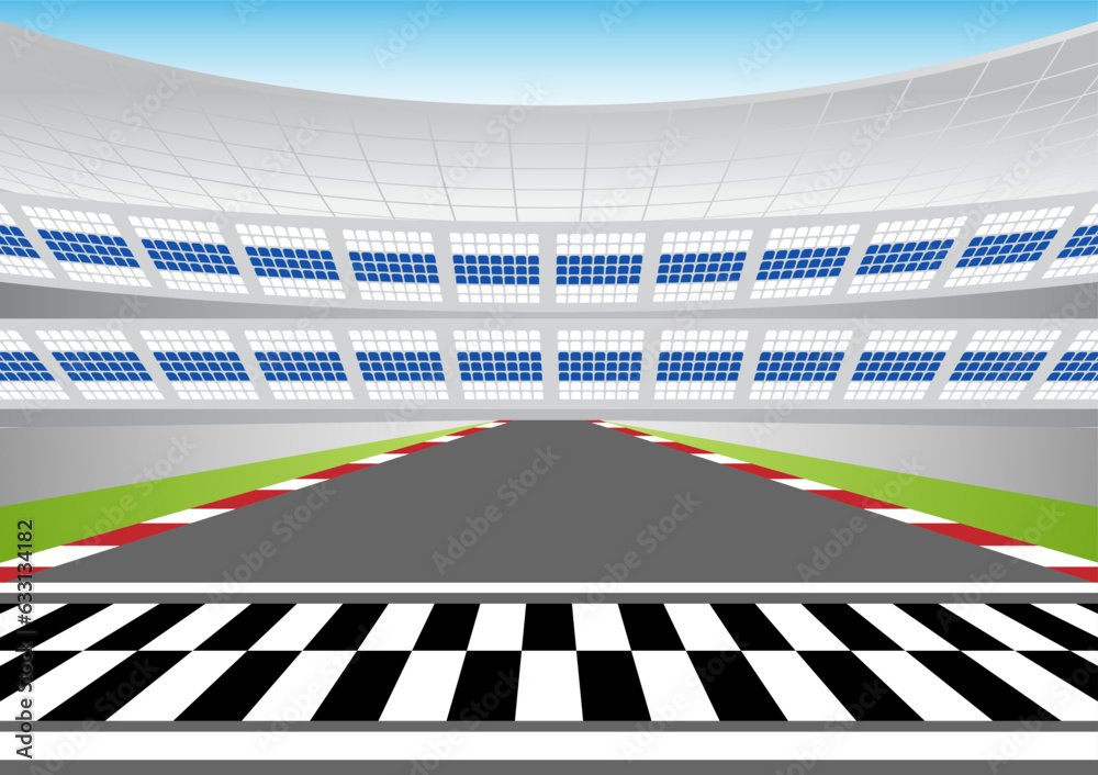Asphalt racing track with Stadium in Arena. Racing track with Start or ...